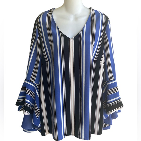 Coco Bianco | Tops | Coco Blanco Blue Multi Stripe Blouse Top Ladies L ...